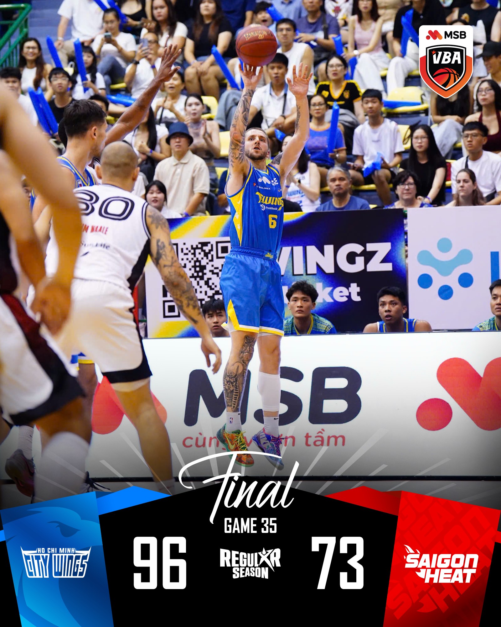 Kết quả VBA 2025 Game 35: Ho Chi Minh City Wings đả bại Saigon Heat