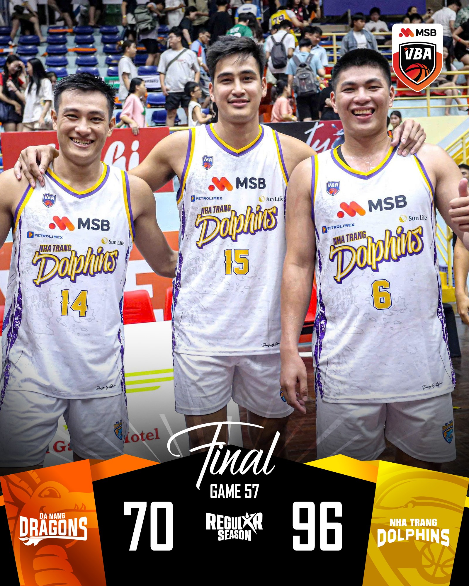 Kết quả VBA 2025 Game 57: Nha Trang Dolphins giành vé vào Playoffs